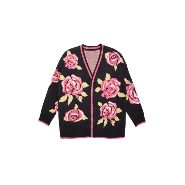 Saachi Flower Print Multi Cardigan - Black