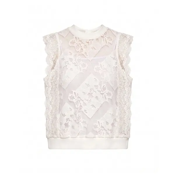 TANTRA SPAIN SL Sheer Lace Top With An Elastic Waistband - White