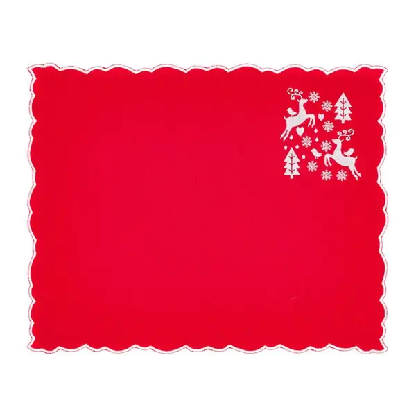 KM HOME COLLECTION Set Of Two Christmas Deer Embroidery Cotton Placemat - Red