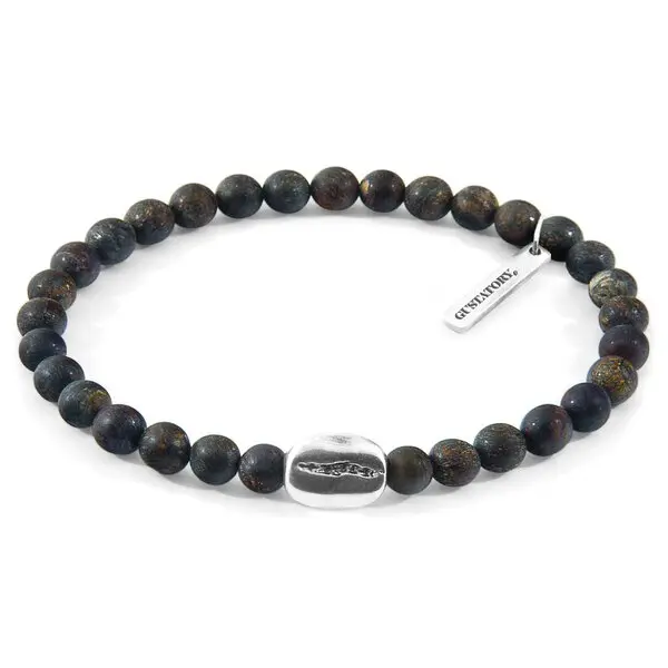 ANCHOR & CREW Bronzite Gustatory Coffee Bean Silver & Stone Bracelet - Brown