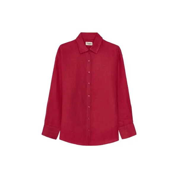 THISISU COLLECTION Sirena Open-back Linen Wavy Shirt - Red
