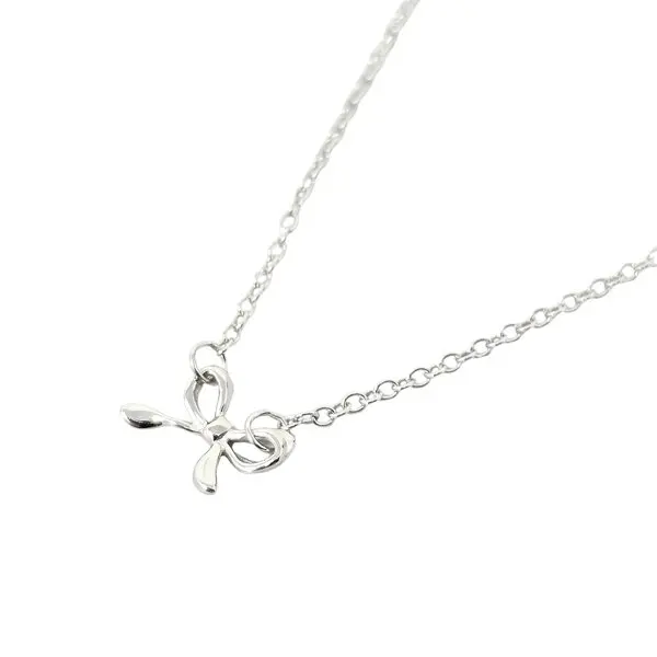 HARFI Tiny Small Bow Tie Ribbon Sterling Necklace - Silver