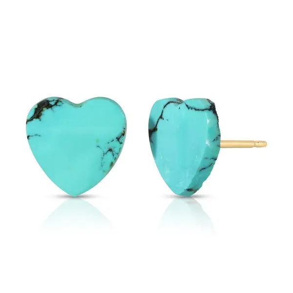 HEATHER HAWKINS Genuine Turquoise Heart Stud Earrings December Birthstone Gold-filled Posts - Blue