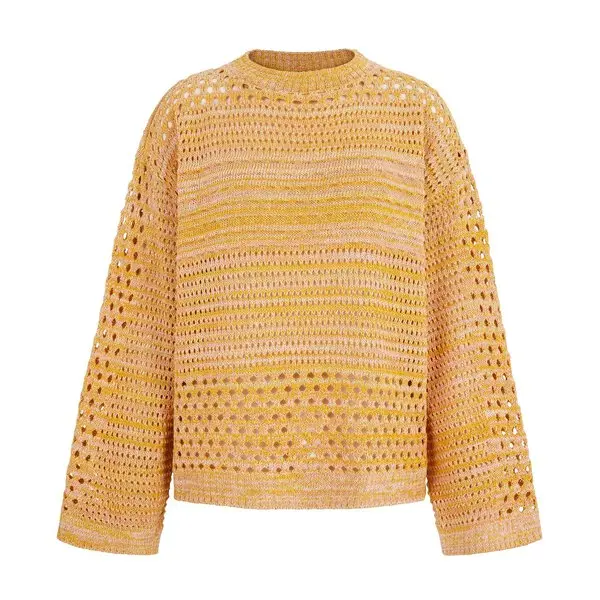 CARA & THE SKY Gala Recycled Cotton Mix Crochet Wide Sleeve Jumper - Orange