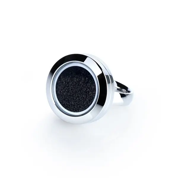 MY LITTLE NATURE Silver / Black Artisan Ring Volcanic Sand Lava Ring – Handmade Statet Jewelry With Deep Meaning - Silver/black