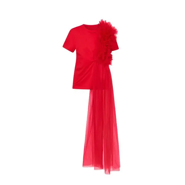 LIA ARAM Laye Tulle Tee - Red
