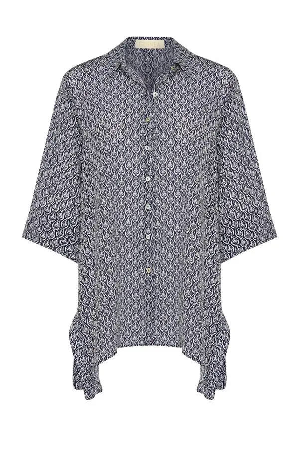 GUINEA Blue / White Pure Silk Summer Top - Blue/white