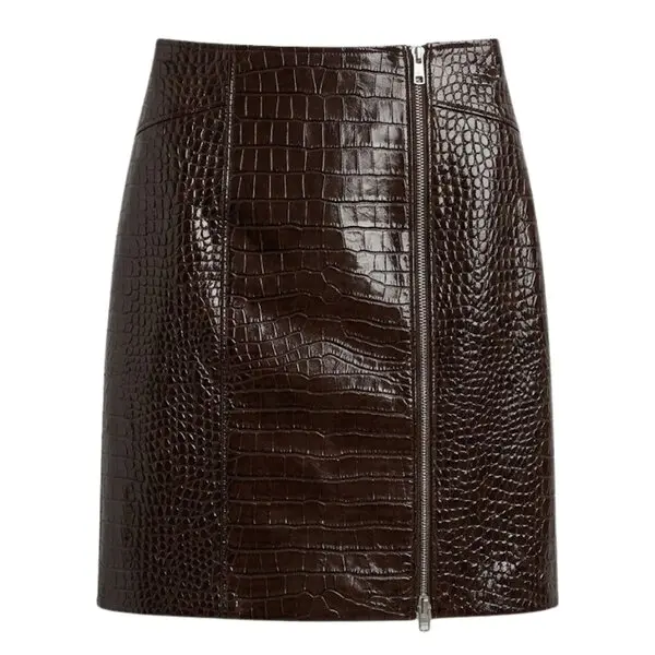 HARMAIN LEATHERS LTD The Mock-croc Leather Mini Skirt – Espresso - Brown