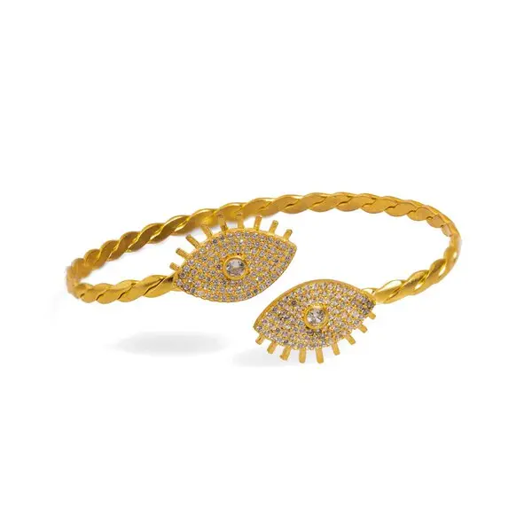 EBRU JEWELRY Diamond & Guardian Evil Eye Cuff Bracelet - Gold