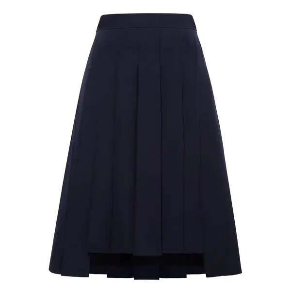 FEMPONIQ High-waisted Pleated Midi Skirt With Asymmetric Slits Navy - Blue