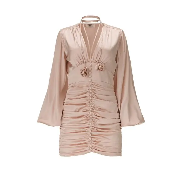 LITA COUTURE Ruched Mini Dress In Pink Satin - Orange