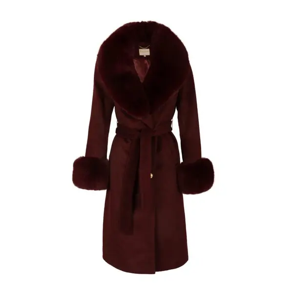 SANTINNI Marlene Cashmere & Wool Coat With Faux Fur In Rosso - Red