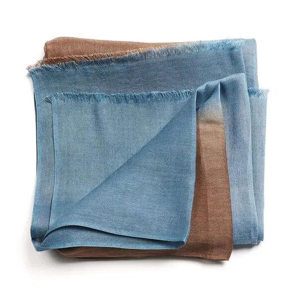 STUDIO VARIOUSLY Mahogany Sky Blue Ombre Linen Silk Handloom Scarf - Brown