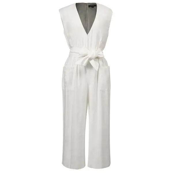 SMART AND JOY V-neckline Patch Pocket Jumpsuit - White
