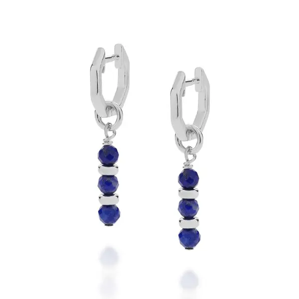 NELLOU JEWELLERY Blue / Silver Linear Huggie Birthstone Earrings September Sterling Silver Lapis - Blue/silver