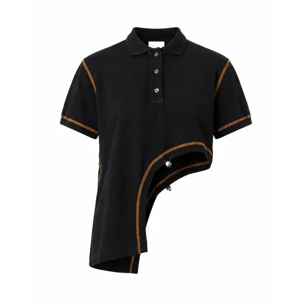 GAO REPUBLIC Polo Shirt Fitted Draped Asymmetric Jersey - Black