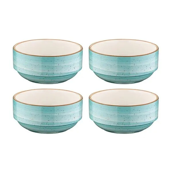 Turgla Home Aqua Round Porcelain Stacking Bowl, Set Of Four - Blue