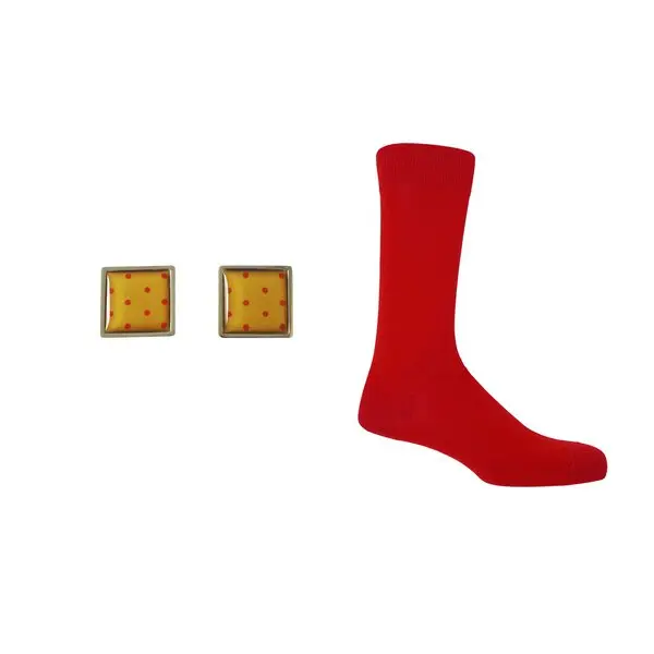 PEPER HAROW - MADE IN ENGLAND Groom's Set Classic Socks & Honey Cufflink - Red