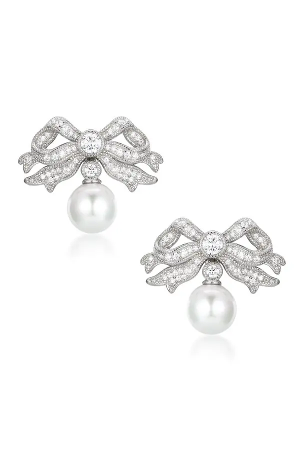 SANTINNI Sissi Bow & Pearl Drop Earrings - Silver