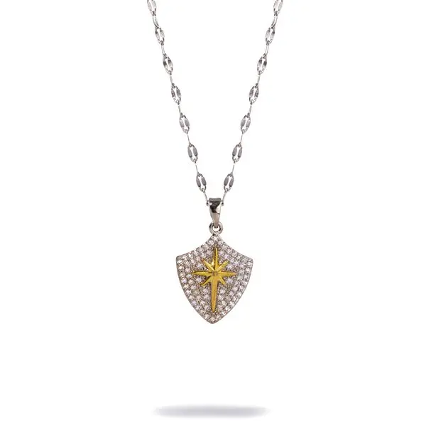 EBRU JEWELRY Silver / Gold Celestial Compass Diamond & Gold Siver Necklace Silver - Silver/gold