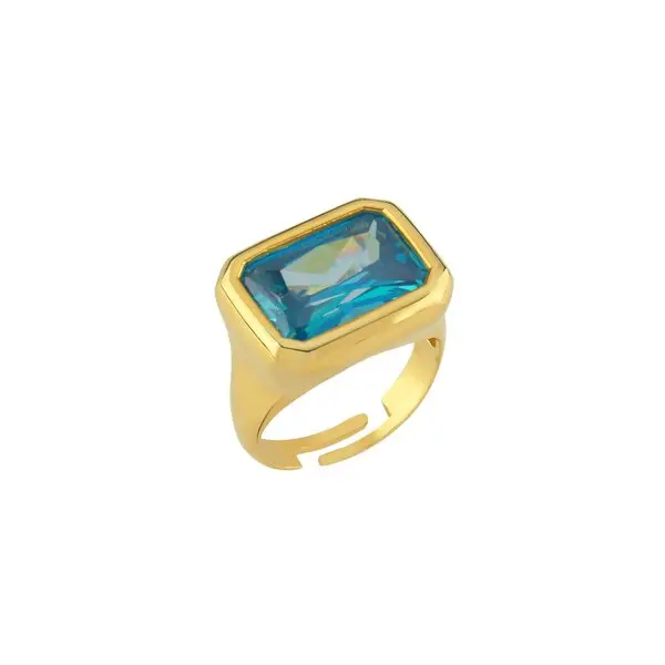 LINYA JEWELLERY Nova Large Crystal Stone Ring - Blue