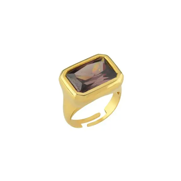 LINYA JEWELLERY Nova Large Crystal Stone Ring - Brown