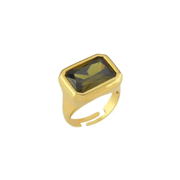 LINYA JEWELLERY Nova Large Crystal Stone Ring - Green