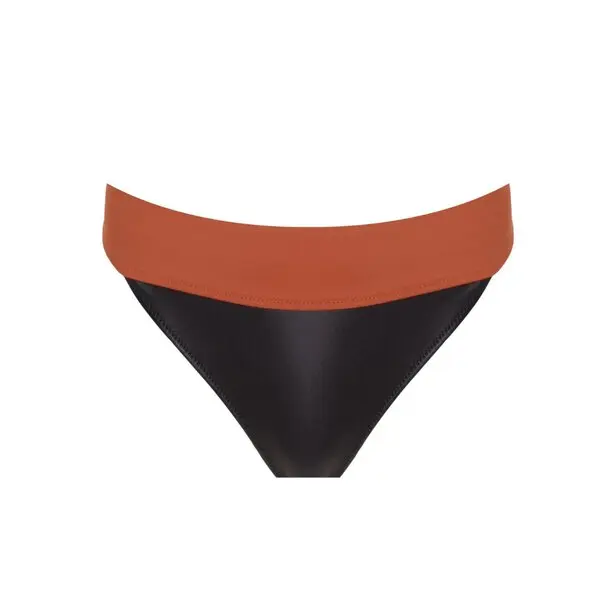 YORSTRULY Cross Berg Bikini Bottom Colour High Leg Bikini Bottom With Faux Leather Fabric - Black