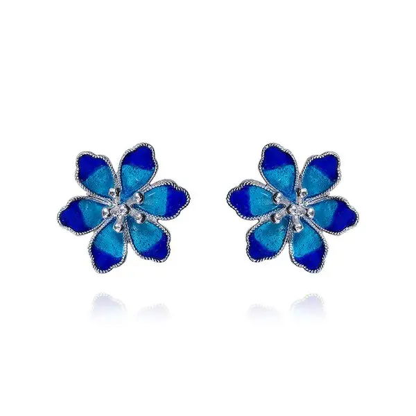 FAR EAST JEWELRY Blue / Silver Handcrafted Silver & Enamel Spring Fairy Earrings - Blue/silver