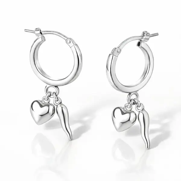 UNALOE Hoop Earrings In Sterling – Heart & Horn Charms - Silver