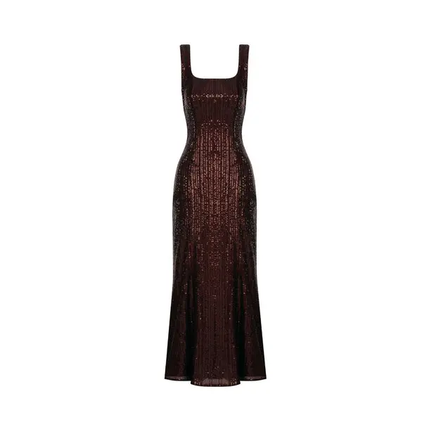 ELSAVA Burgundy Tie Back Midi Dress - Brown