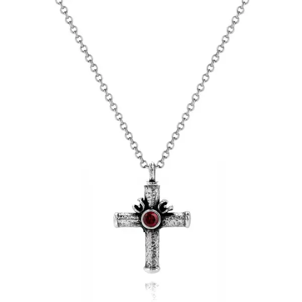 UNALOE Silver / Red Celestial Cross Necklace With Ruby In Sterling Silver Elegant Jewelry - Silver/red