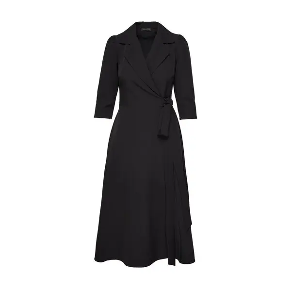 CONCEPT A TROIS Midi Wrap Shirt Dress With Pockets - Black