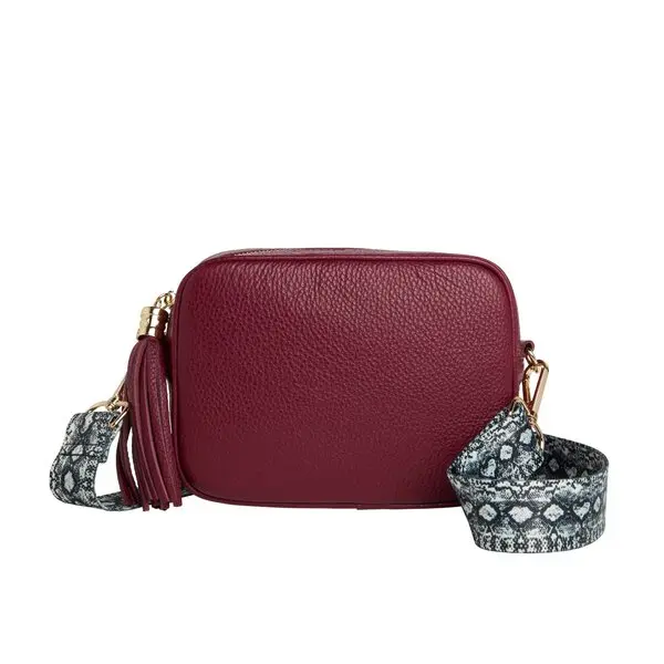 BETSY & FLOSS Verona Crossbody Burgundy Tassel Bag With Snake Print Strap - Red