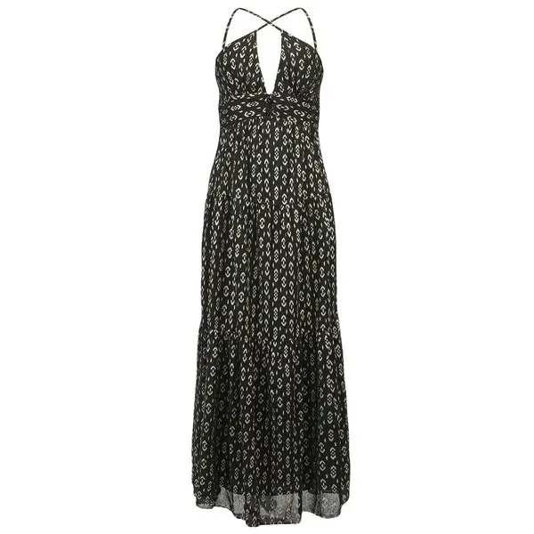 SMART AND JOY Tiered Panels Backless Strappy Maxi Dress - Black