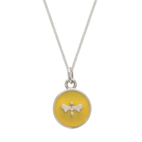 LIME TREE DESIGN Small Bee Enamel Necklace Sterling Silver - Yellow