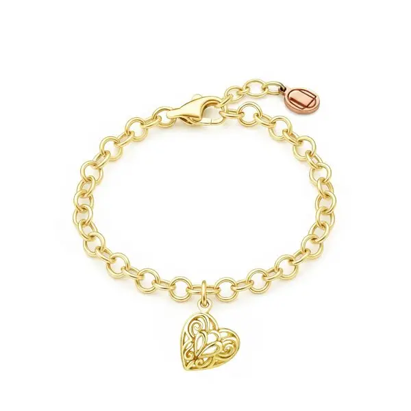 UNALOE Vermeil Heart Charm Bracelet – Fashion Openwork Jewelry - Gold
