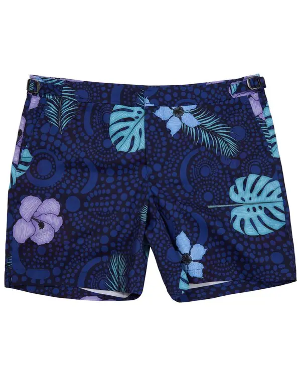LORDS OF HARLECH Pool Tropical Fantasy Navy Tailored Swim Short - Blue
