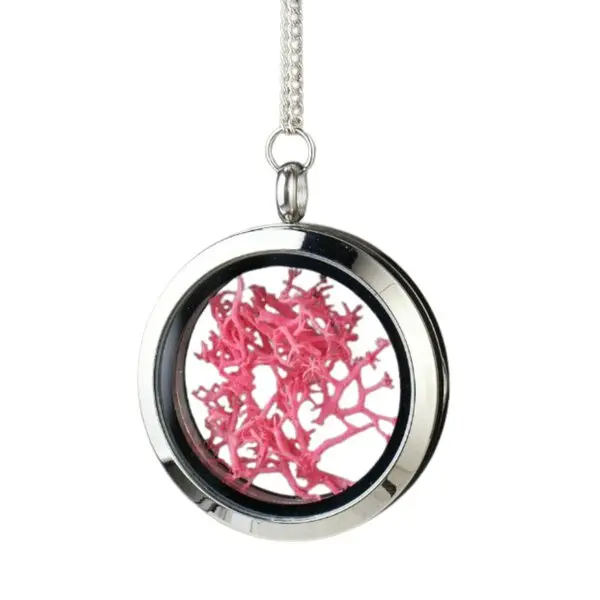 MY LITTLE NATURE Silver / Pink Handmade Pink Moss Necklace – Nature-inspired Jewelry With Real Preserved Moss - Silver/pink