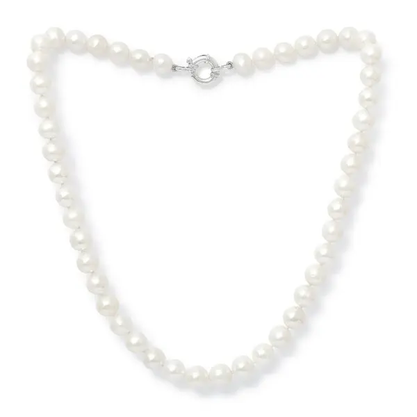 PEARLS OF THE ORIENT ONLINE Gratia Cultured Freshwater Pearl Necklace With Silver Spring Clasp - White