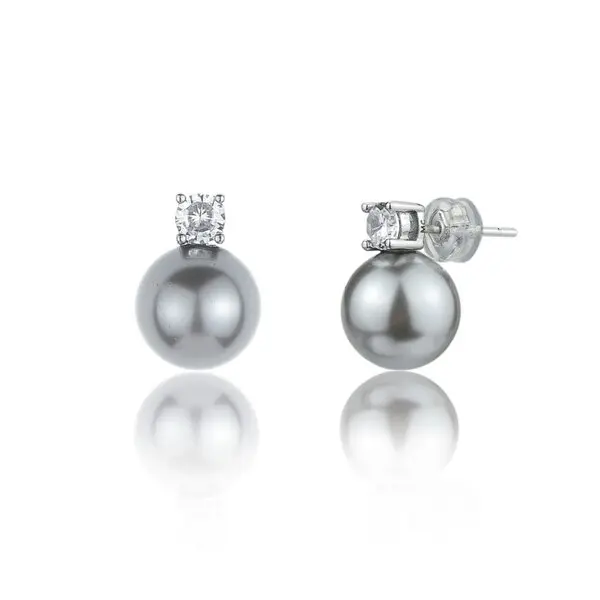 MISS CECILIA Dianna Classic Pearl Ear Studs - Grey