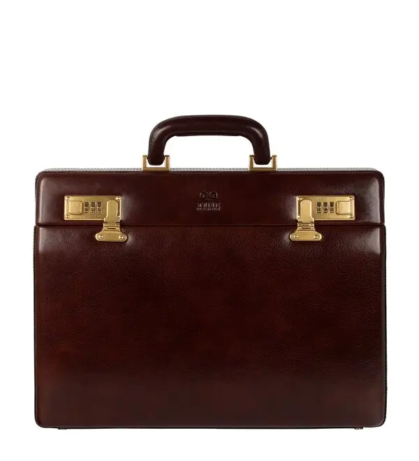 TIME RESISTANCE Leather Attaché Case Briefcase Vendetta - Brown