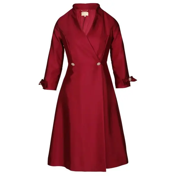 SANTINNI Astor Silk Taffeta Dress Coat In Rosso - Red