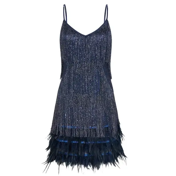 PRETTY ECCENTRIC Hundred Watt Tassel Dress In Navy - Blue