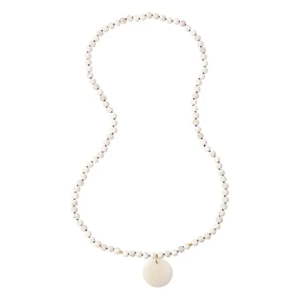 HEATHER HAWKINS Rockabye Long Pendant Gemstone Necklace White Howlite White Jade Pendant - Grey
