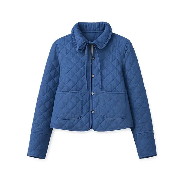 YUMI Chambray Quilted Jacket With Cherry Lining