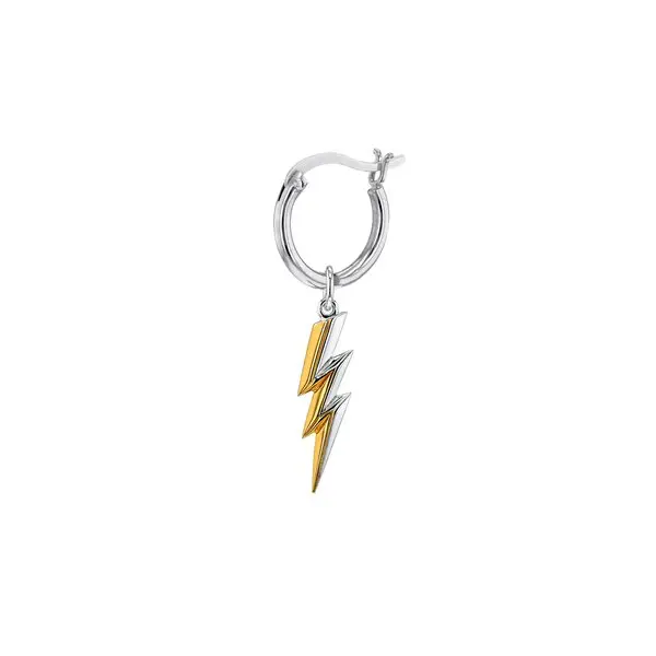 TRUE ROCKS 2tone Mini Lightning Bolt Charm Sterling & 18kt Gold Plate On Hoop - Silver