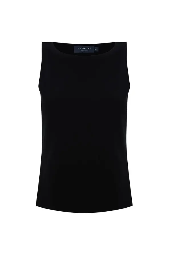 EXQUISE Regular Fit Boat Neck Sleeveless Knit Blouse - Black