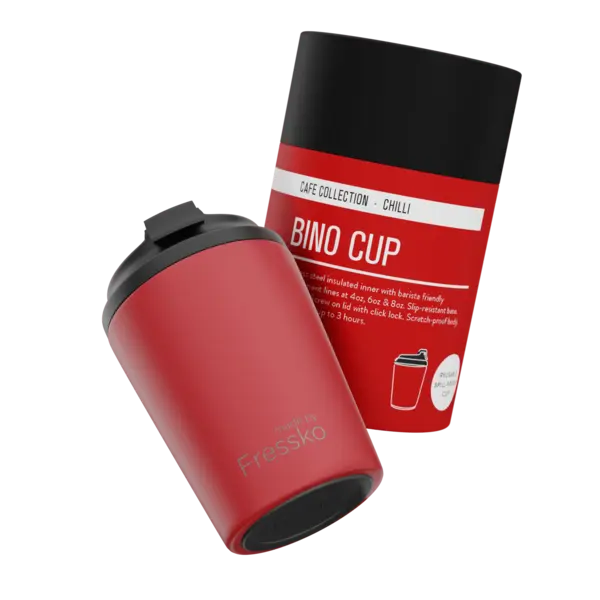 Fressko Bino 8oz / 227ml Reusable Coffee Cup, Stainless Steel Chilli - Red