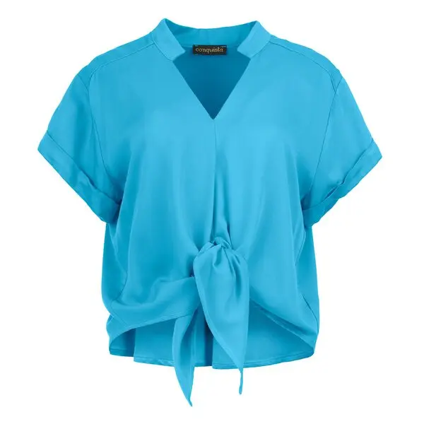 CONQUISTA Cerulean Charm Viscose Tie-front Blouse - Blue